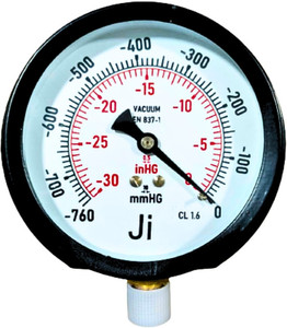 Japsin instrumentation Vacuum Gauge, 4" Dial, -760 mmHg to 0 with 30 InHg, Bottom Entry, 3/8 ...
