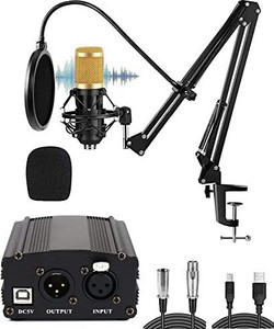 TechBlaze BM800 Condenser Microphone Full Set with 48V USB Phantom Power Supply Professional ...