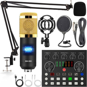 techsale BM800 Condenser Microphone Mic Set with V8s Audio Mixer Sound Card Microphone Stand ...