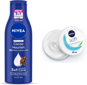 NIVEA Cocoa Nourish Body Lotion - 200ml & Soft Light Moisturizing Cream - 25ml - Price in India ...