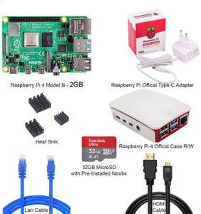 Raspberry Pi 4 Model B 2GB RAM Kit with 32GB Noobs, LAN-mHDMI Cable, Power Supply, RPi 4B 2GB ...