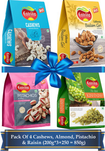 Eatriite Dry Fruits Combo (Cashews, Almond, Rasin, Pistachios) 850g (200gx3+250g ) Almonds ...