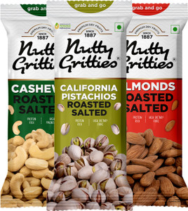 Nutty Gritties Grab and go Roasted Salted Combo 120g (Each Pouch 40g, Pack of 3) Almonds ...