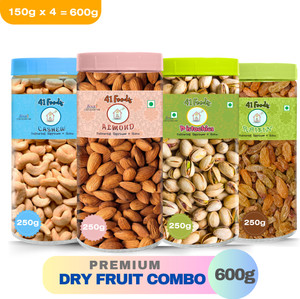 41 foods Dry fruits combo pack of Kaju Badam Pista Kishmish 600 GM Cashews, Almonds, Raisins ...
