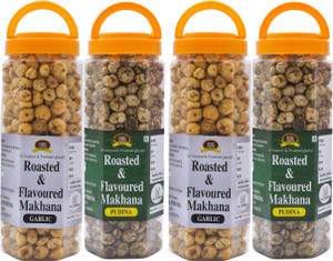 FOOD ESSENTIAL Roasted & Flavoured (Pudina & Garlic) 200 gm. each Pack of 4 Fox Nut Price in ...