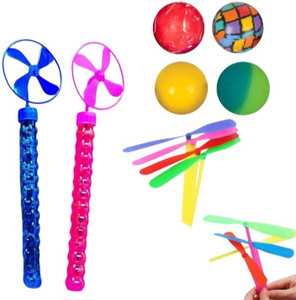 Super Easy 3 IN 1 ( 4 Pc Bouncy Ball + 2 Pc Bubble Stick + 10 Pc Dragonfly ) Outdoor Toy - 3 IN ...