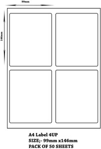 SMARTSON A4 04UP Stickers 99mm x 145mm /50 Sheets pack (Pack of 50) Self-Adhesive Paper Label ...