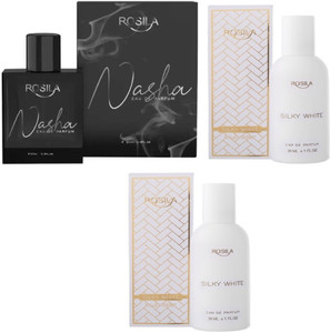 Buy Rosila 1 NASHA &2 SILKY WHITE PERFUME ,30ML EACH, PACK OF 3 . Perfume - 90 ml Online In ...