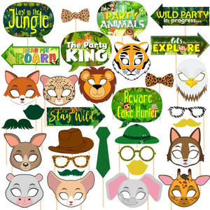 ZYOZI 32 PCS Jungle Photo Booth Props Wild Animals Forest Themed Party ...