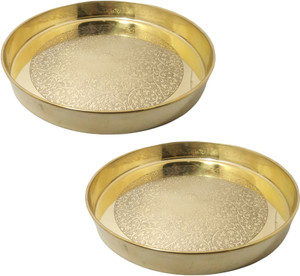 A&H Brass Traditional Dinner Plate / Thali / Heavy Gauge Khumcha / Full Plate Set of 2 pc For ...