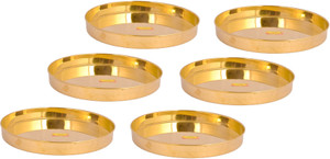 Shivshakti Arts Pure Brass Thali/Plate for Pooja & Serving Purpose(Khomcha Design,6 Pcs,Yellow ...