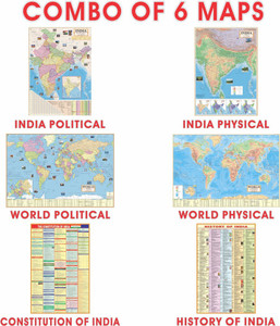 (COMBO OF 6 MAPS/CHARTS WITH COMPLIMENTARY HIGHLIGHTER & MAGNIFYING GLASS) INDIAN Constitution ...