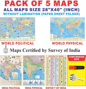 (COMBO OF 5 MAPS/CHARTS WITH COMPLIMENTARY HIGHLIGHTER & MAGNIFYING GLASS) INDIAN History of ...