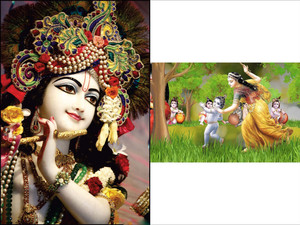 Pack Of 2 Sacred Pairing: Two Krishna Posters for Home Serenity With UV Coated For Your Room ...
