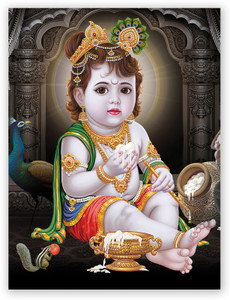 Lord Krishna Makhan Chor Hindu God Photo Poster With Uv Textured Size 24 X 18 In Fine Art Print ...