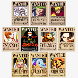 Pack of 10 One Piece Straw Hat Pirates Wanted Posters for Wall Decor ...