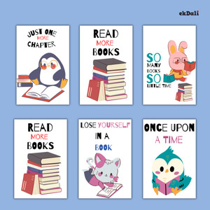 Set of 6 Cute Animal Bookworm Posters for Kids Who Read Paper Print ...