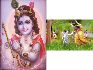 Pack Of 2 Sacred Pairing: Two Krishna Posters for Home Serenity With UV Coated For Your Room ...
