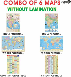 COMBO PACK OF 6 HINDI & WORLD MAPS (Both Political & Physical) | Maps Set Of 6 | Map Size (40 ...