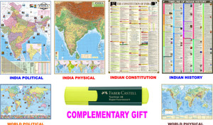 (COMBO OF 6 MAPS/CHARTS WITH COMPLIMENTARY GIFT) INDIAN Constitution Map & History of India Map ...