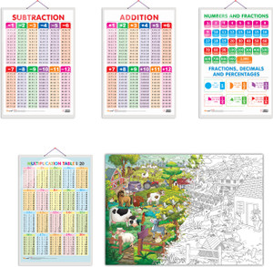 GIANT AT THE FARM COLOURING POSTER, SUBTRACTION chart, ADDITION chart ...
