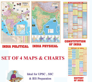 (COMBO OF 4 MAPS/CHARTS ) INDIAN Constitution Map & History of India Map With India Political ...