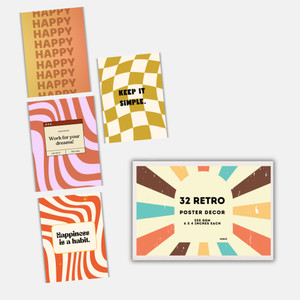 Retro Vibe Poster Set – 32 Unique Designs – 6x4 Inches – Durable Paper ...