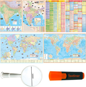 (COMBO OF 6 MAPS, CHARTS WITH COMPLIMENTARY HIGHLIGHTER & MAGNIFYING GLASS) INDIAN Constitution ...