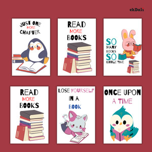 Set of 6 Animal-Themed Bookworm Posters for Kids Paper Print - Quotes ...