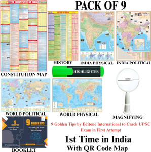 (COMBO OF 6 MAPS/CHARTS WITH COMPLIMENTARY HIGHLIGHTER & MAGNIFYING GLASS) INDIAN Constitution ...