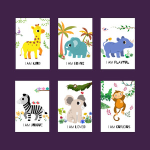 Animal Kingdom Affirmations: Cute Jungle Posters - Set of 6 posters for ...