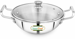 Greenchef Steel Crest tri ply stainless steel Kadhai 22 cm diameter with Lid 2200 ml capacity ...