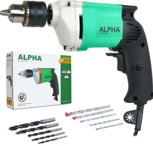 ALPHA Corded Electric Drill Machine, 500W, 13mm Chuck, 2600 Rpm, Forward/Reverse Rotation, With ...