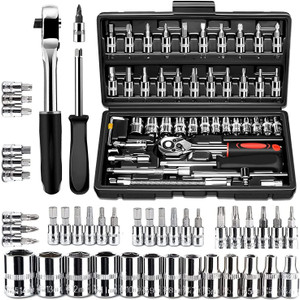 MOHINNI CREATION 46PCS 1/4 inch Drive Socket Set,Metric Ratchet Wrench Socket Set Hand Tool Kit ...