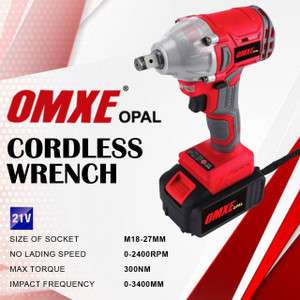 OMXE Cordless Wrench 21v Double Battery Cordless Impact Wrench (1/2 inch) Power & Hand Tool Kit ...