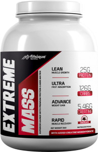 fitsique nutrition Extreme Mass Gainer 3kg with Premium Protein Carbs Matrix, Advance Weight ...