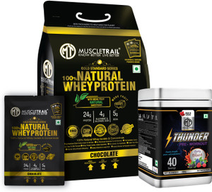 Muscle Trail Gold Standard Series (70 Pouches) with Thunder Pre-Workout (Combo Pack) Whey ...