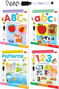 Reusable Wipe And Clean Book Capital Letters, Small Letters, Patterns And 123 Numbers, Pack Of 4 ...