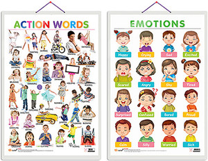 Gift Pack Of 2 Action Words And EMOTIONS Charts | Wall Posters For Room ...
