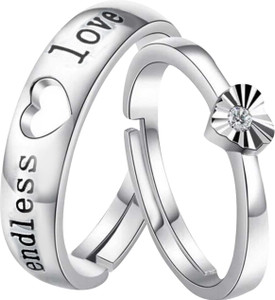 ShreejiHuf Silver Plated Solitaire 'Endless Love' Heart Proposal Adjustable Couple ring for Men ...