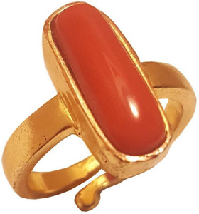 Gemzonite 10.55 Ratti Moonga Astrological Stone Coral Adjustable Ring Copper Coral Gold Plated ...