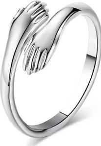 nishu Silver Hug Ring for Women & Girls - Hugging Hand Open Statement Ring Alloy Chain Ring ...