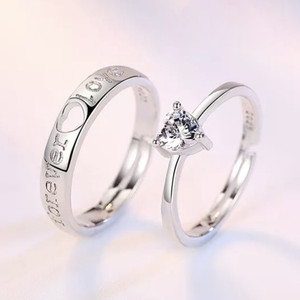 Devora Heart shape forever love adjustable couple rings for lovers Valentine ring set Stainless ...