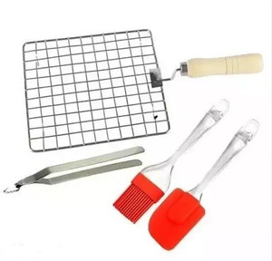 LSARI Stainless Steel Square Papad Jali Roaster With Roti Chimta Oil Brush Set g 1 kg Roaster ...