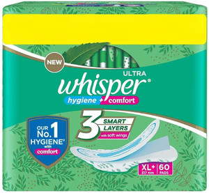 Whisper ultra hygiene + comfort xl+ 60 pads 3 smart layers Sanitary Pad | Buy Women Hygiene ...