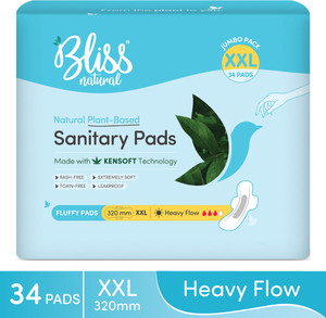BlissNatural Organic Ultra Soft XXL Size For Heavy Flow | Quick Absorption & Rash Free Sanitary ...