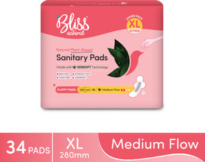 BlissNatural Organic Fluffy Soft XL Size For Normal Flow | Quick Absorption & Rash Free Sanitary ...