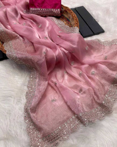 Buy KMK STUDIO Embroidered Bollywood Muslin Pink Sarees Online @ Best Price In India | Flipkart.com