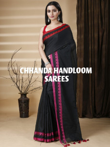 Buy chhanda handloom sarees Self Design Tant Pure Cotton Black Sarees Online @ Best Price In ...