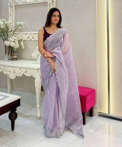 Buy KMK STUDIO Applique, Embellished, Embroidered Bollywood Silk Blend Magenta Sarees Online ...